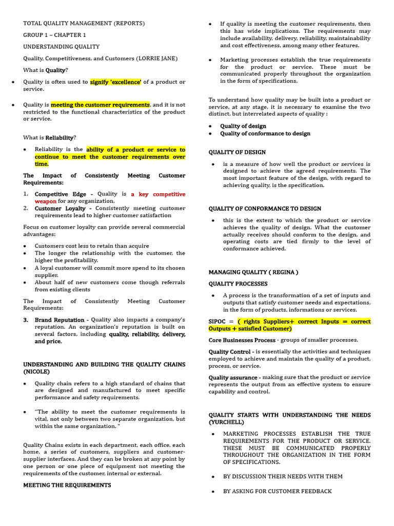 TQM Notes | PDF | Goal | Quality (Business)
