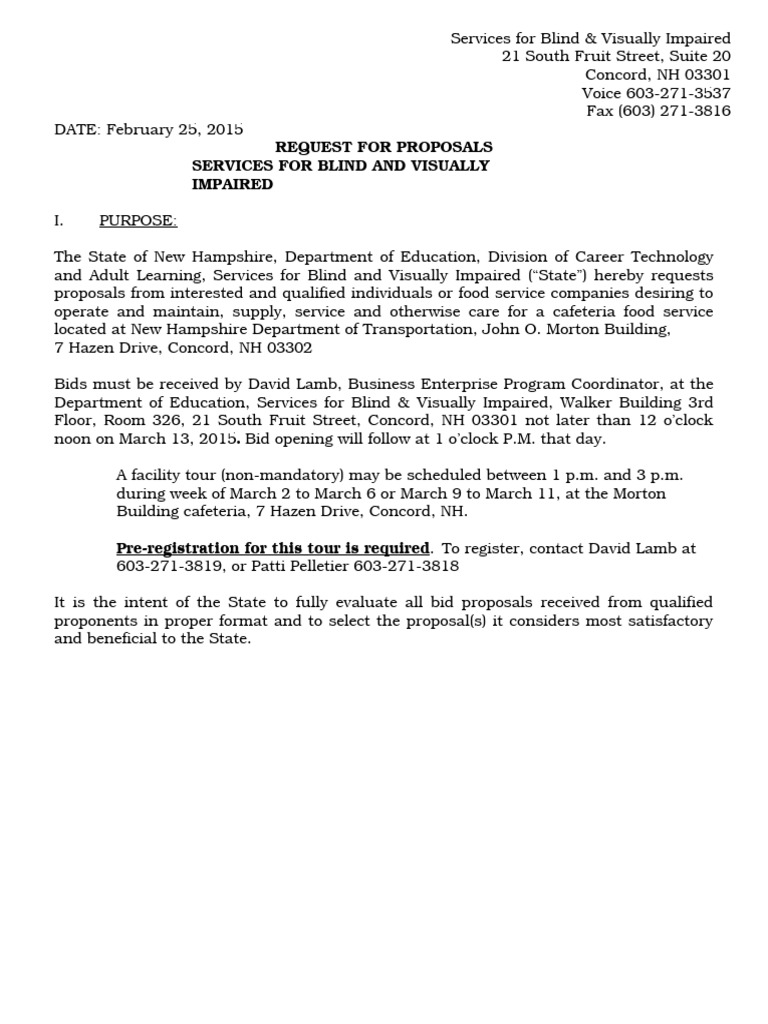 RFP for Cafeteria Services in NH | PDF | Request For Proposal | Information