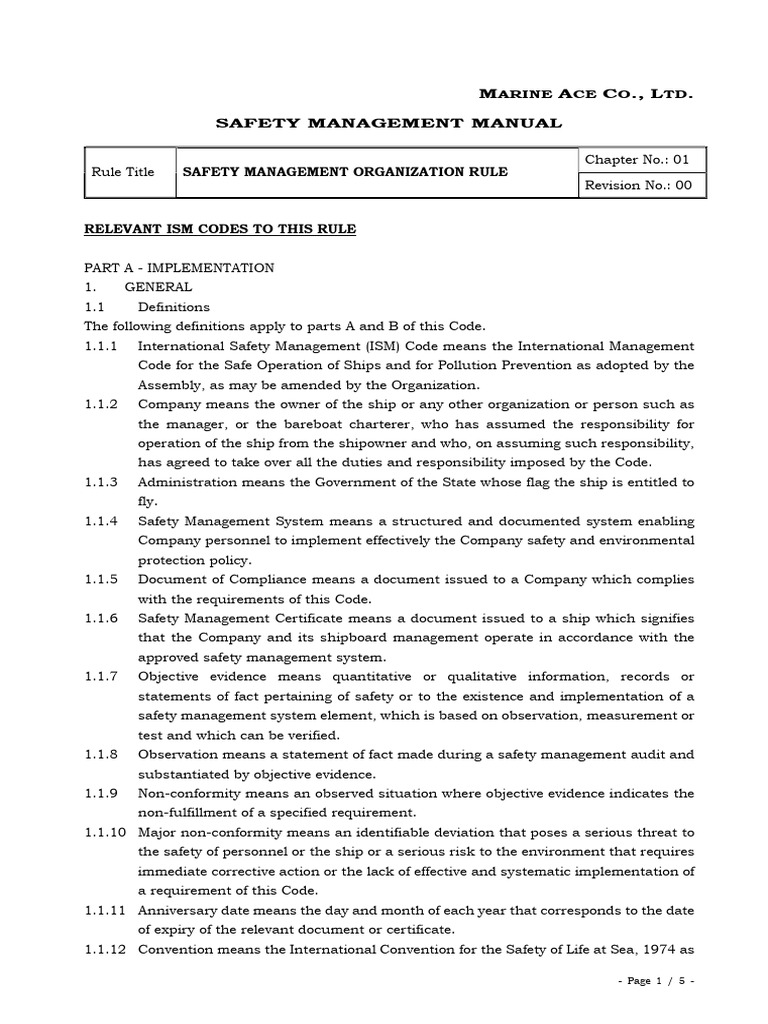 Chapter 01 - SAFETY MANAGEMENT ORGANIZATION RULE | PDF | Safety | Environmental Protection