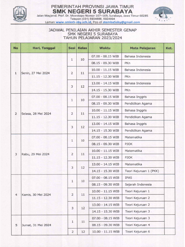 Jadwal Pas Genap 2023 -2024 | PDF