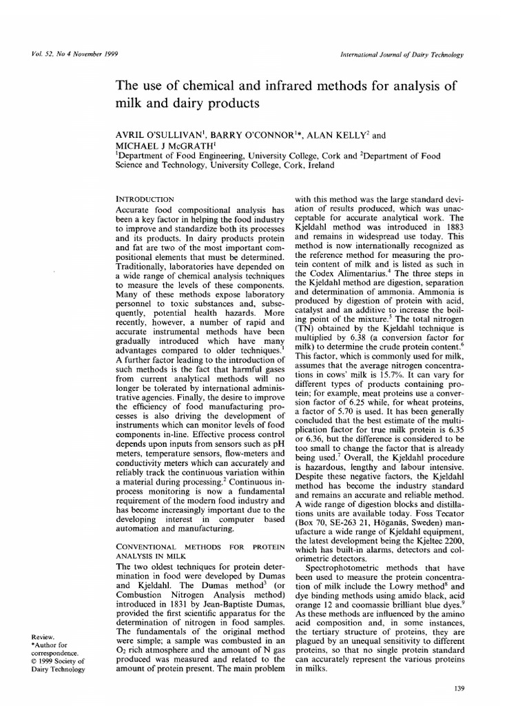 The Use of Chemical and Infrared Methods For Analysis of Milk and Dairy ...