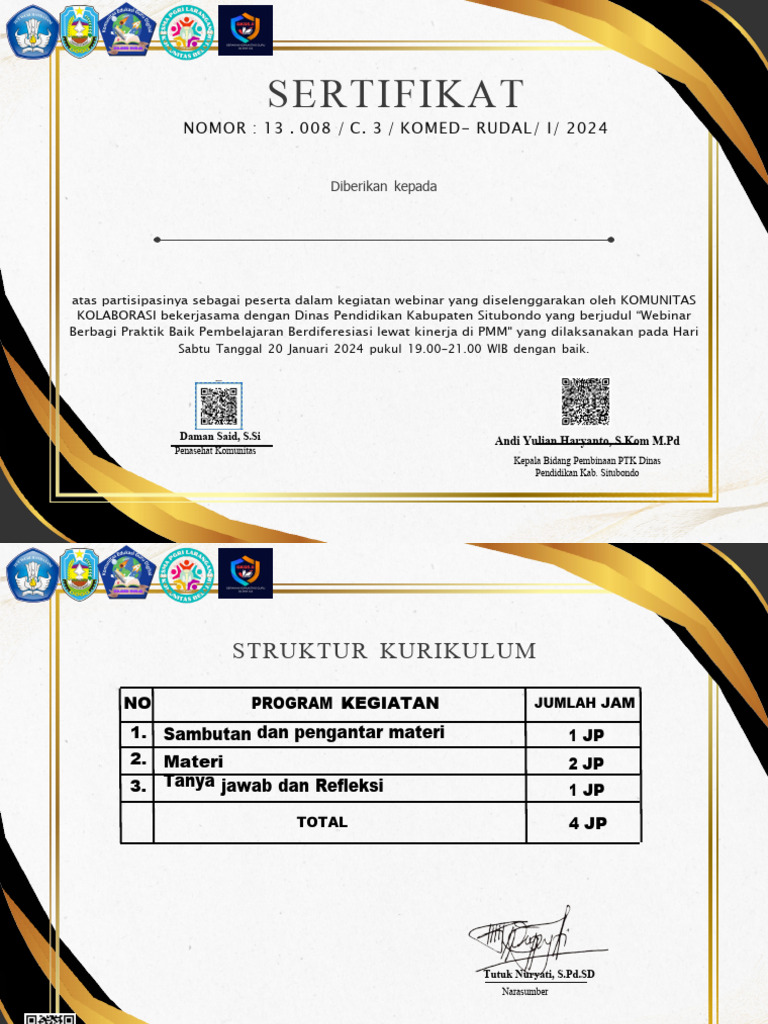 Sertifikat Pembelajaran Berdifferensiasi 20 Januari 2024 | PDF