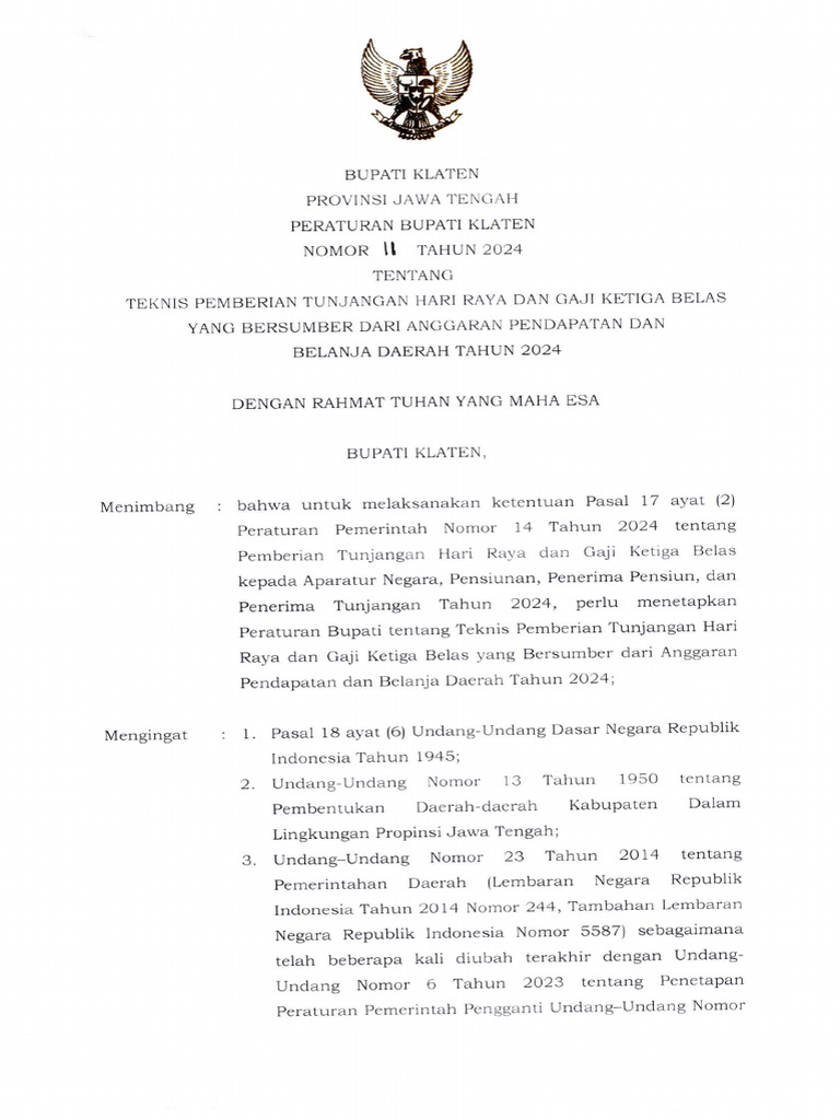 Perbup No 11 TH 2024 THR 2024 | PDF