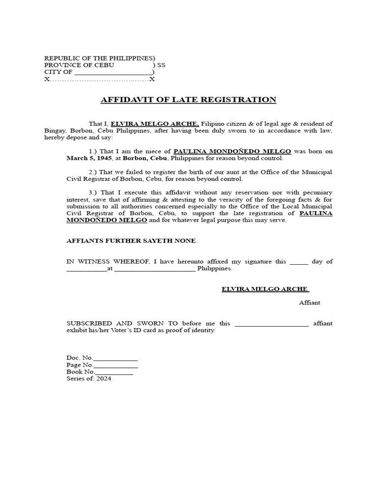 Affidavit for Late Birth Registration | PDF