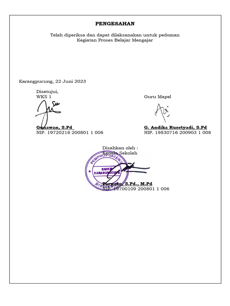 0 Lembar Pengesahan Perangkat Pembelajaran | PDF