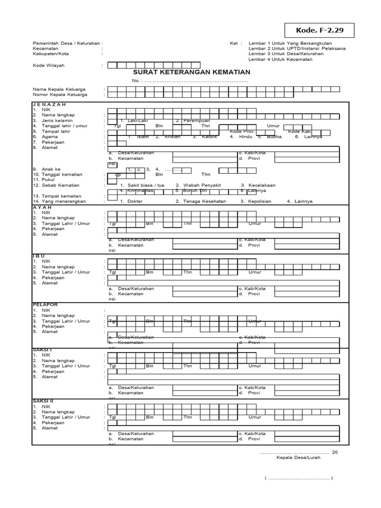 F2.29 Formulir Kematian | PDF | Hukum