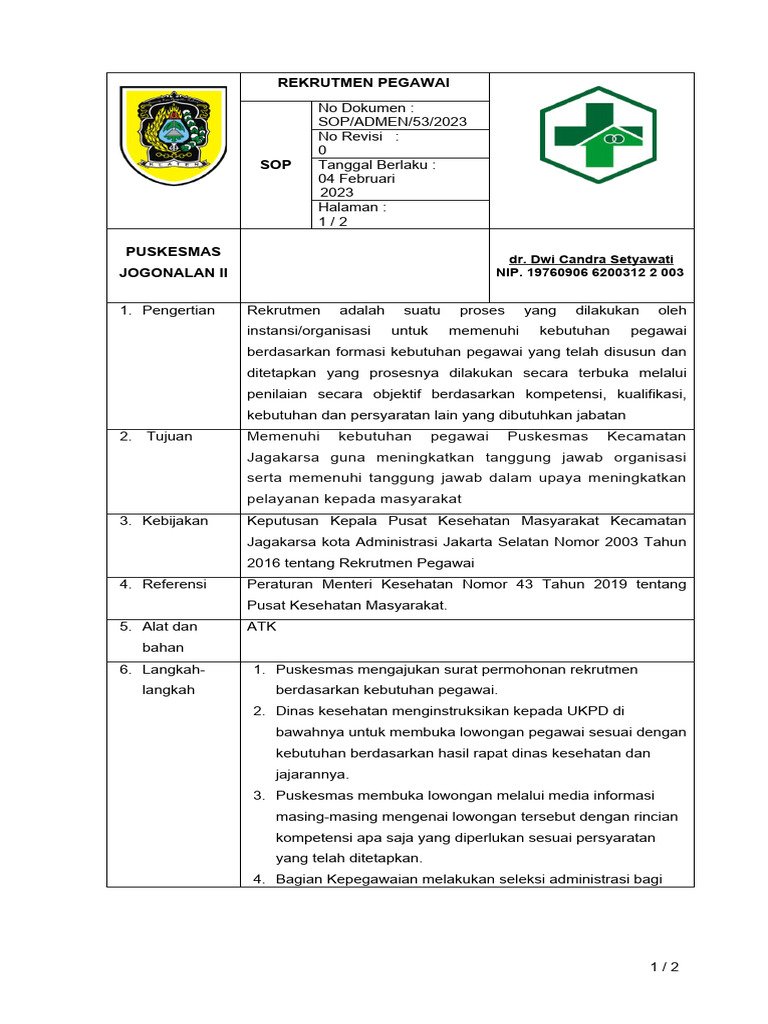 Sop Rekrutmen Pegawai | PDF