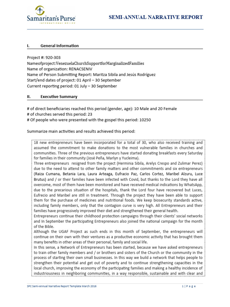 Semi-Annual Narrative Report Template10 OctubreRevT3 | PDF ...