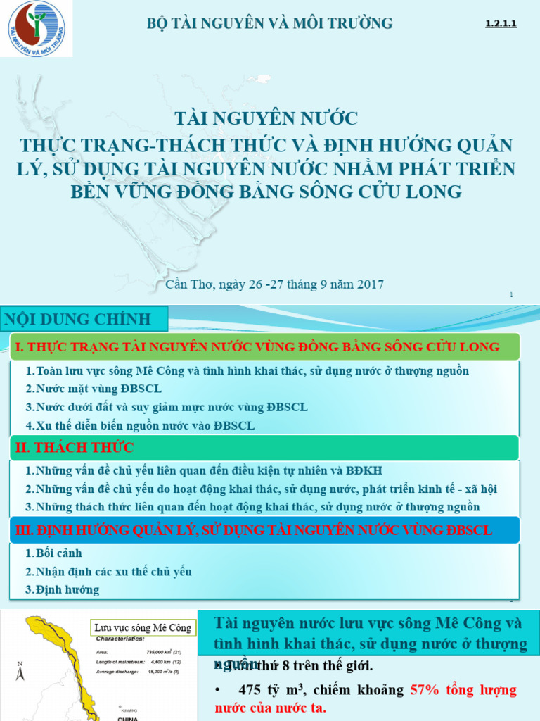 XNMan-2017-BTNMT-Tai Nguyen Nuoc DBSCL - PPT-26tr - 210707 | PDF