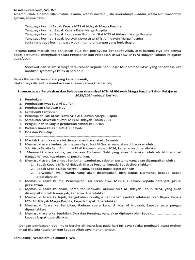 MC Perpisahan FGFG | PDF