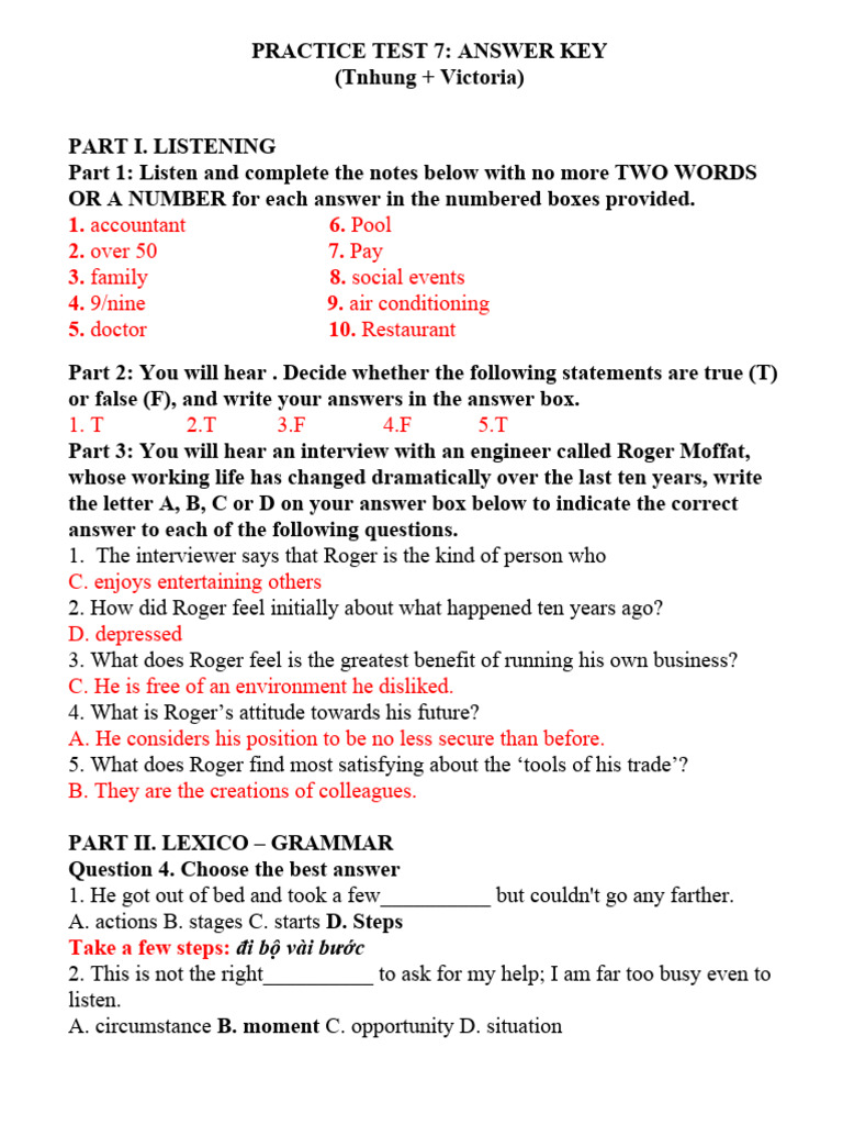 Practice Test 7 - Answer Key | PDF