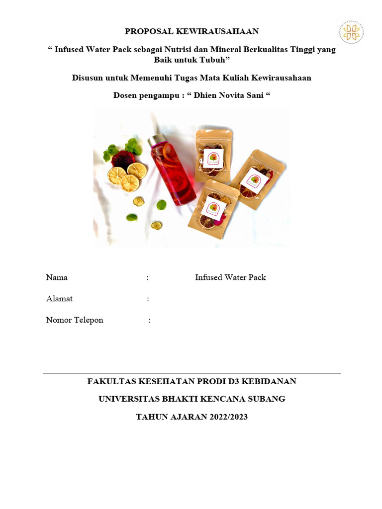 Contoh Draf Proposal - Infused Water Pack | PDF
