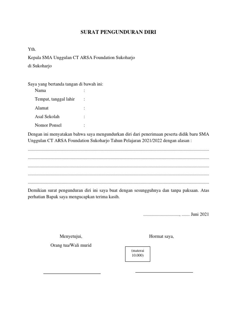 Surat Pengunduran Diri Dari PPDB | PDF