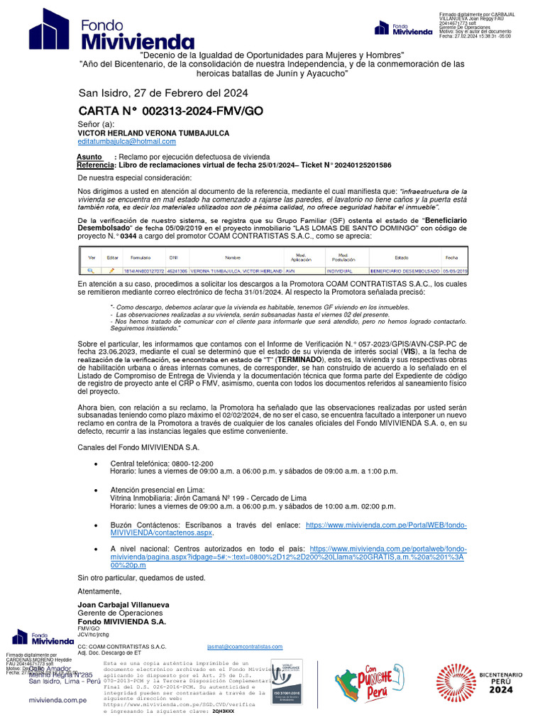 CARTA-002313-2024-GO_VICTOR HERLAND VERONA TUMBAJULCApdf | PDF