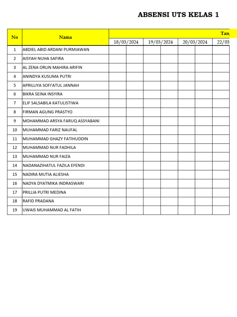 Absensi UTS dan PTS Kelas 1-6 | PDF
