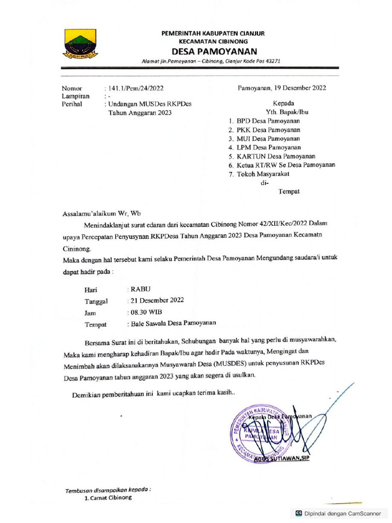 Surat Undangan MUSDES RKPdes Tahun 2023. | PDF