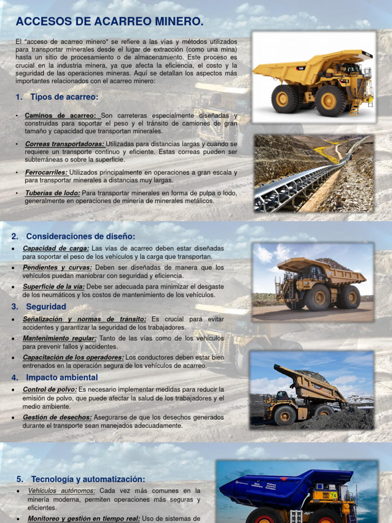 Accesos y Métodos de Acarreo Minero | PDF | Minería | Residuos