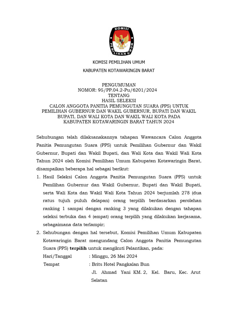 Penetapan Hasil Seleksi PPS 2024 | PDF