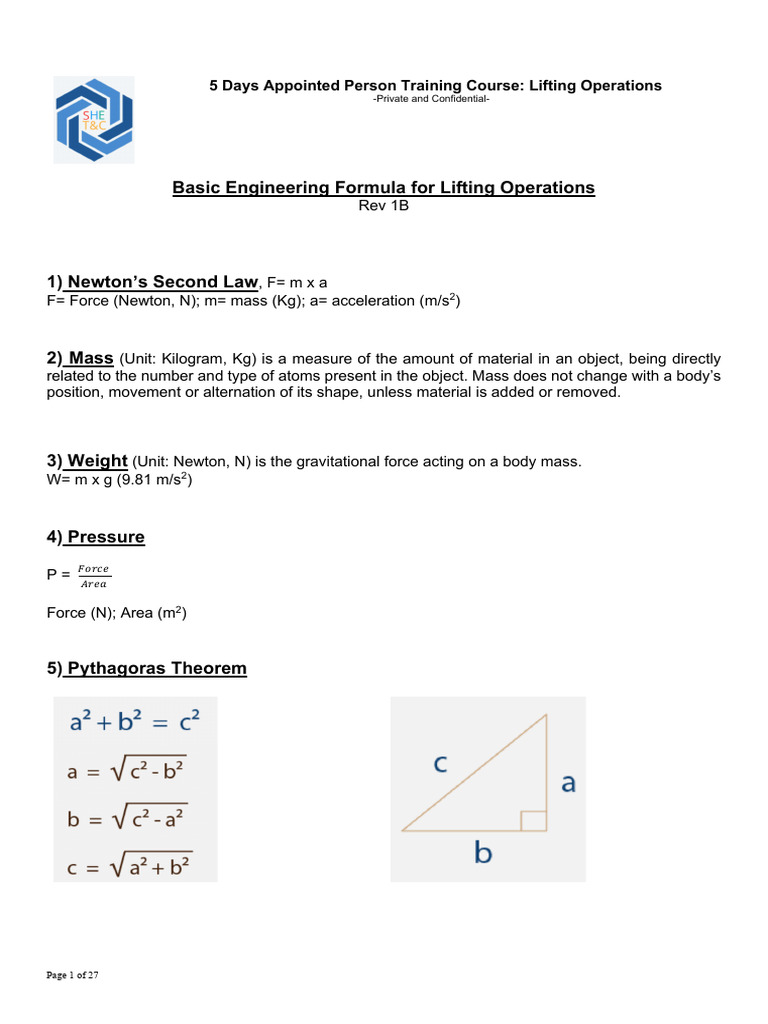 023 AP Basic Engg Formula Rev1A 2022 A4D | PDF | Mass | Force