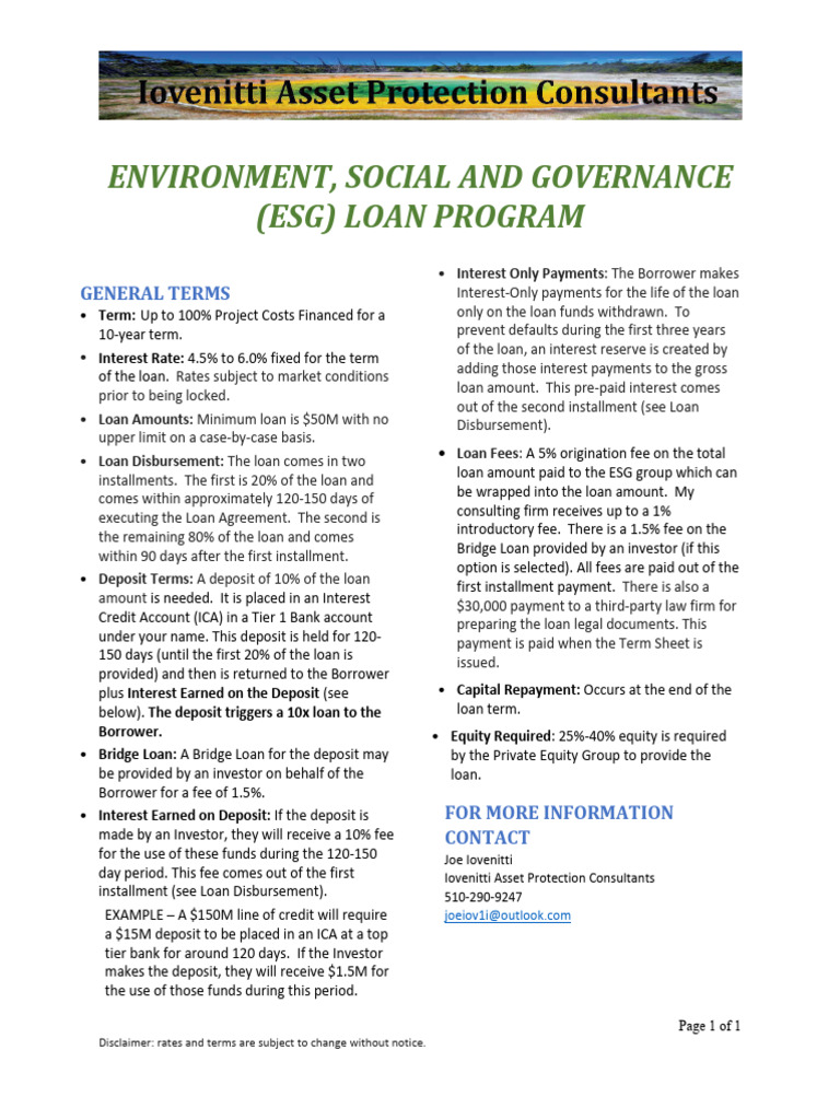 ESG General Loan Terms-2024.4 | PDF | Loans | Interest