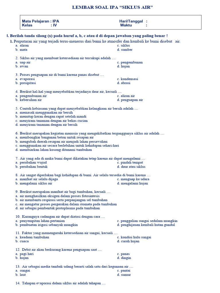 Lembar Soal Ipa Siklus Air | PDF