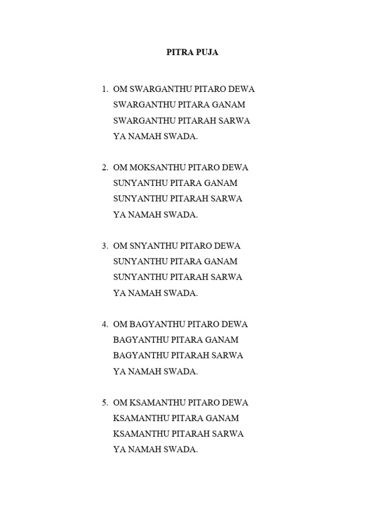 Mantra Pitra Puja dalam Agama Hindu | PDF