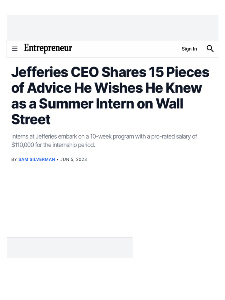 Jefferies CEO Shares Top Business Advice For Inte | PDF | Business