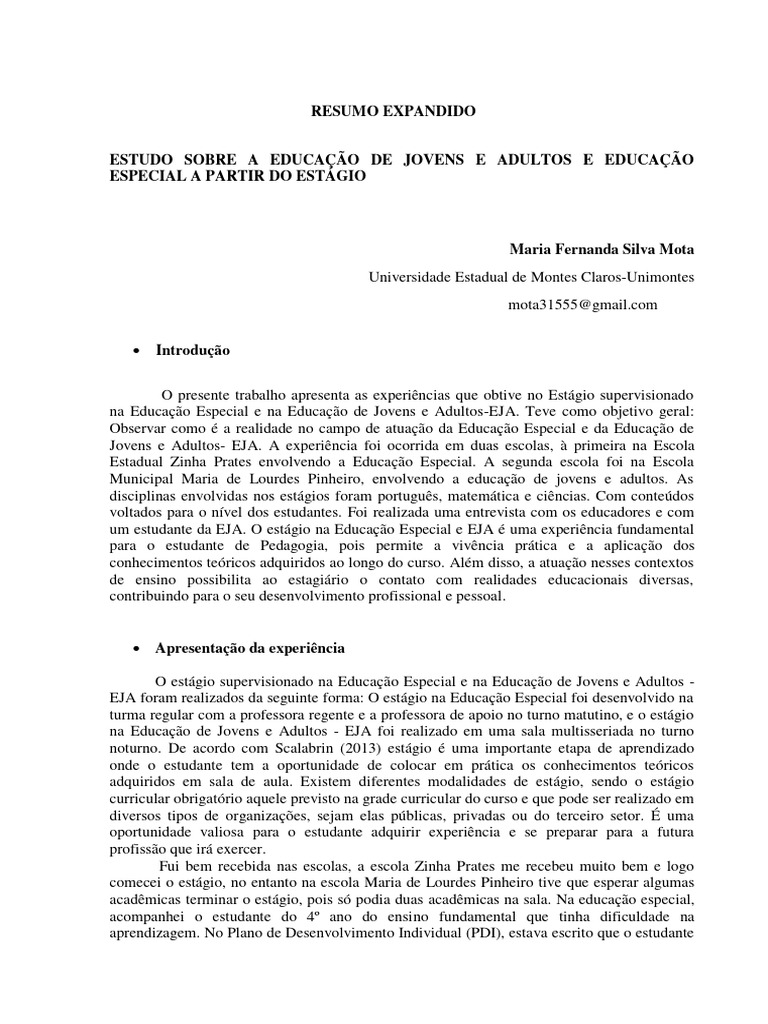 Relato de Estágio. Maria Fernanda Silva Mota (Oitavo Periodo) | PDF ...