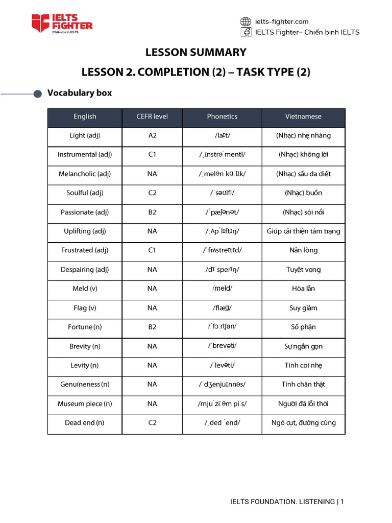 (Fighter 4) LS - Listening - Lesson 2. Completion | PDF