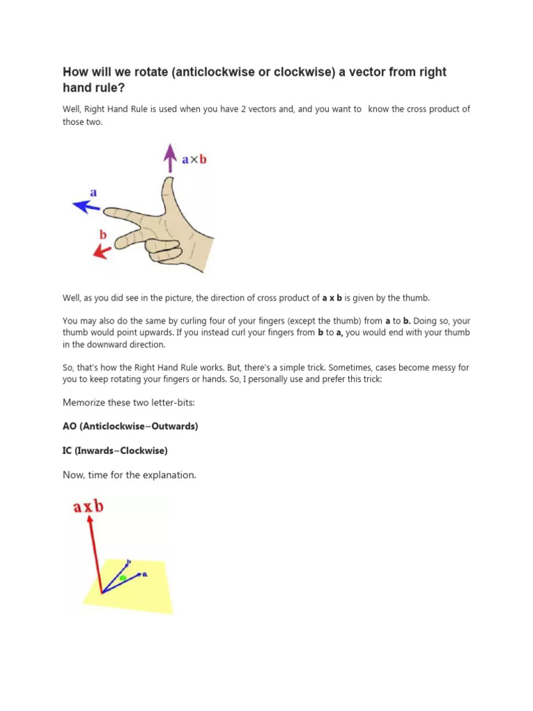 Cross Product Direction by Right Hand Rule Explained | PDF