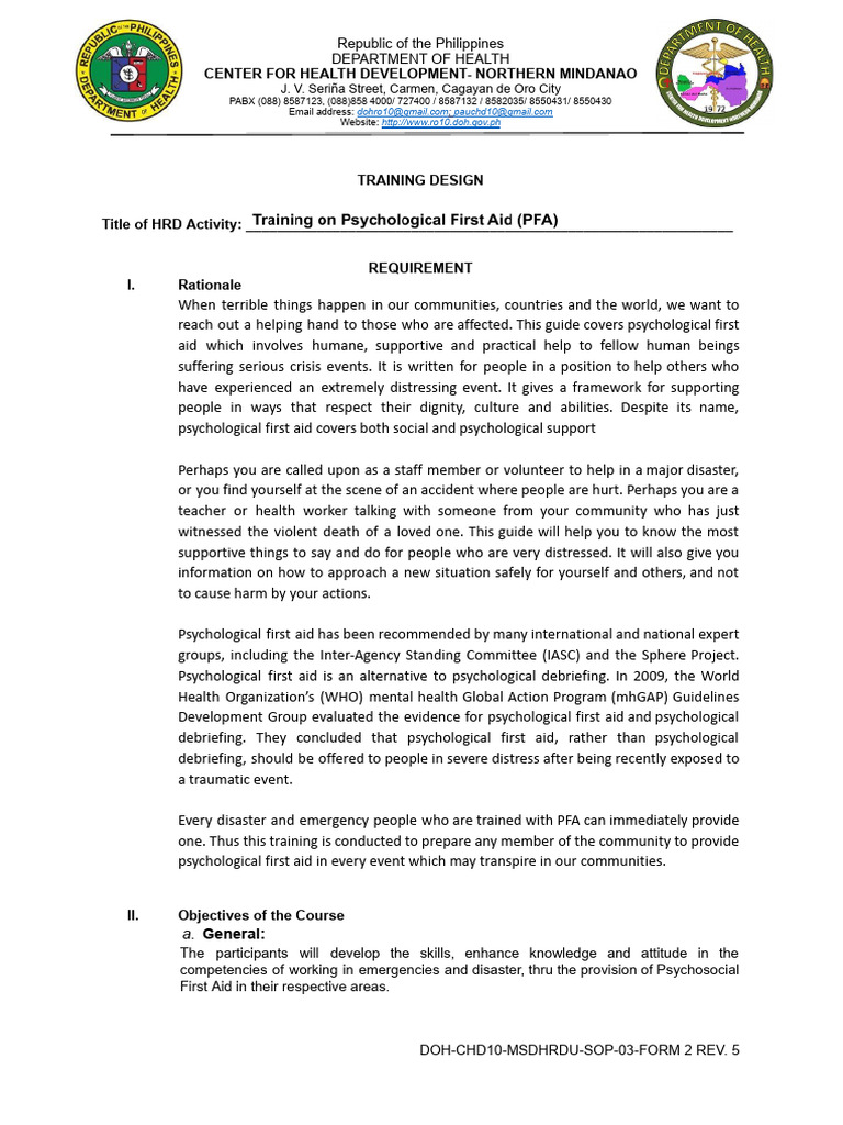 Training Design Pfa.docx | Download Free PDF | Psychology | Behavioural Sciences