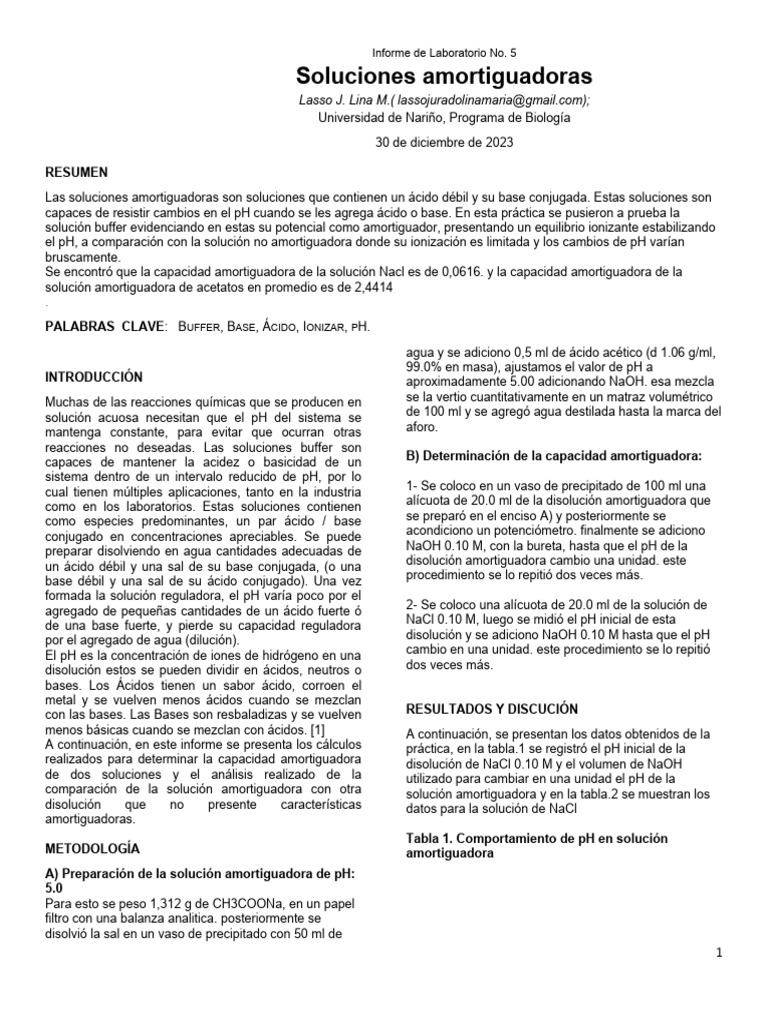 Info 5 Quim | Descargar gratis PDF | Ph | Solución tampón