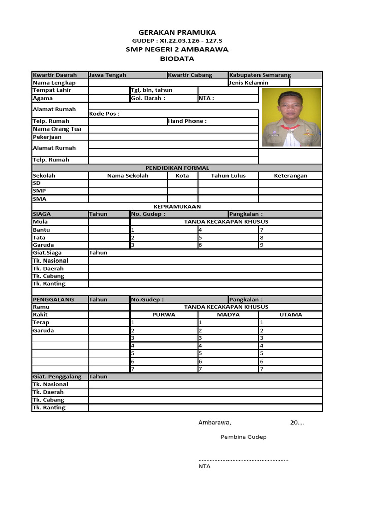 Biodata Pramuka SMP Ambarawa | PDF