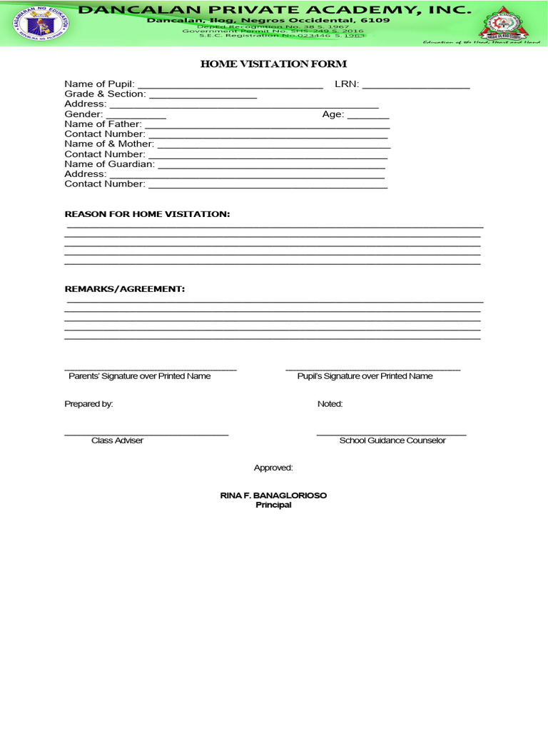 Home Visitation Form Dpa | PDF