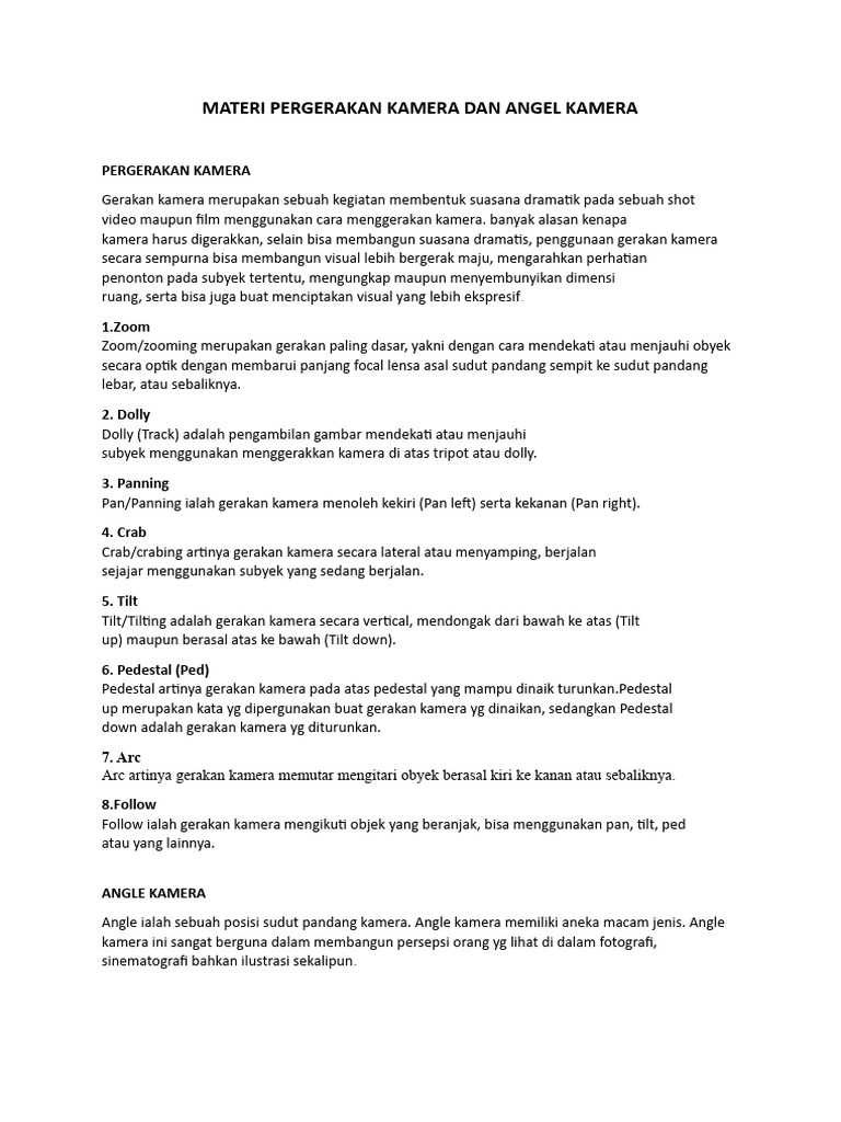 Materi Pergerakan Kamera Dan Angel Kamera | PDF