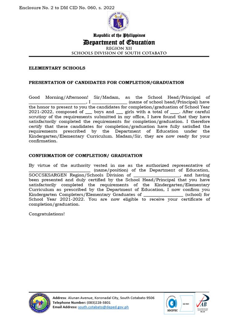 2022 Graduation Confirmation Doc | PDF | Educational Institutions | Schools