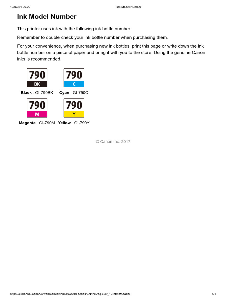Ink Model Number Canon G2010 | PDF
