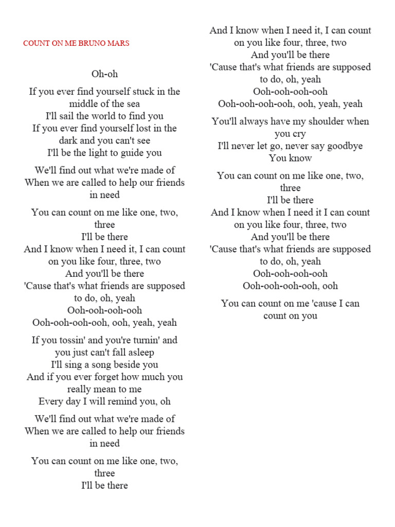 Bruno Mars "Count on Me" Lyrics | PDF | Poetry