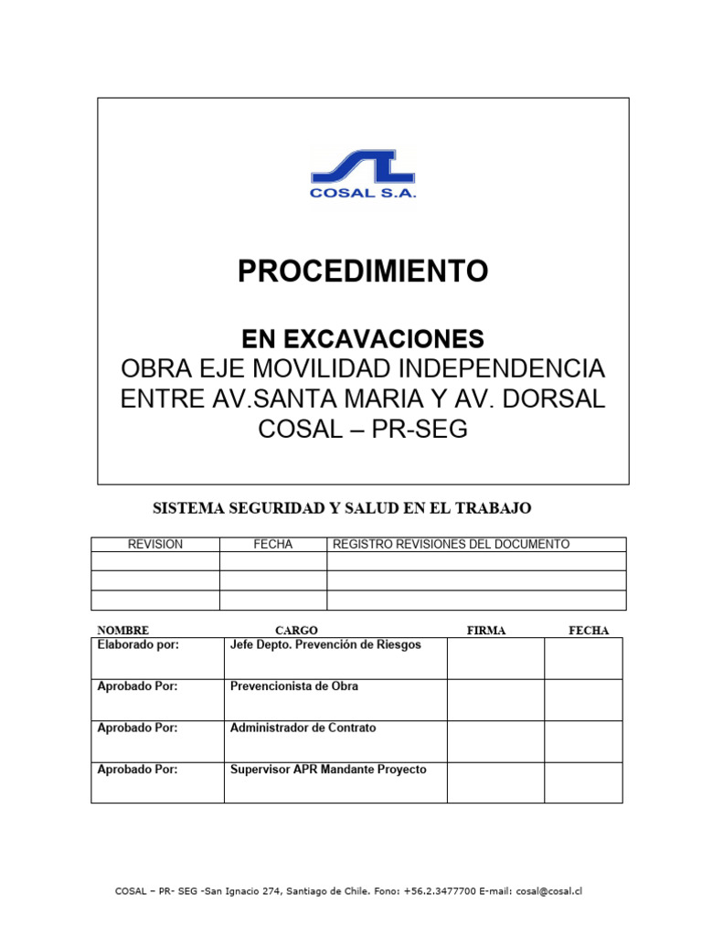 Procedimiento de Trabajo en Excavaciones | PDF