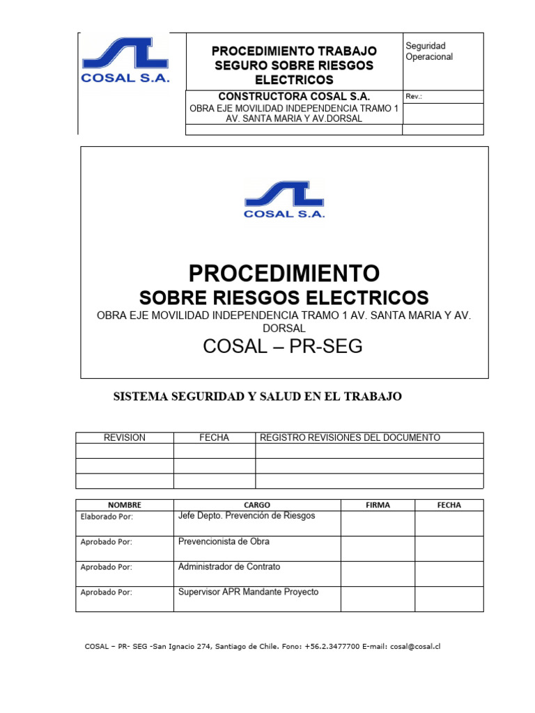 Procedimiento de Seguridad Eléctrica COSAL | PDF | Ingenieria Eléctrica ...