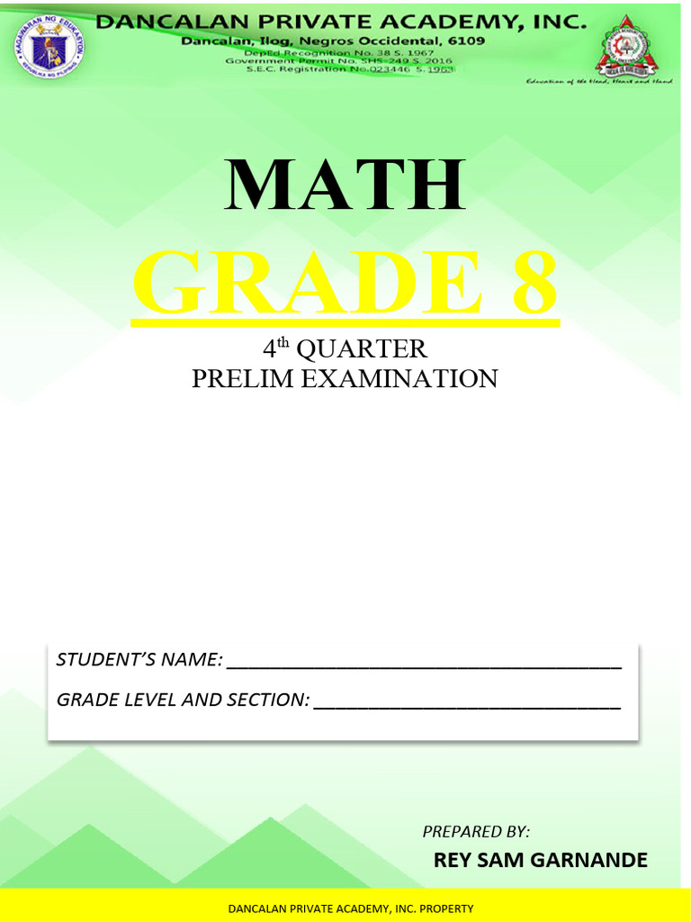 4th PRELIM EXAM - MATH08 GARNANDE | PDF | Classical Geometry | Geometry