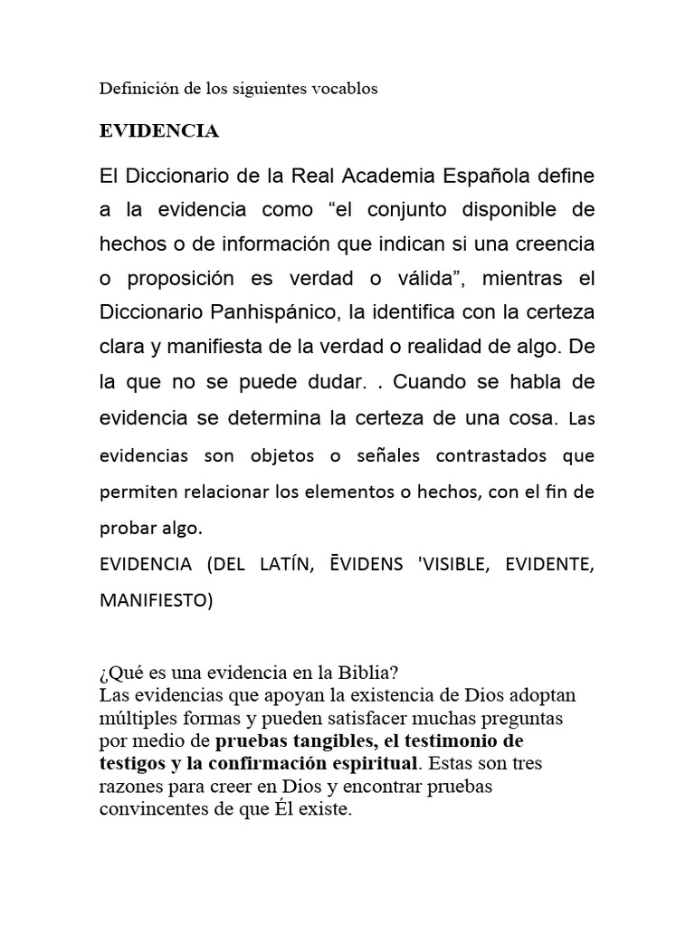 Definición de Los Siguientes Vocablos | PDF | Biblia | Evidencia