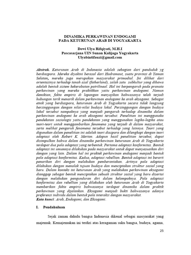 Dinamika Perkawinan Endogami Pada Keturunan Arab Di Yogyakarta | PDF