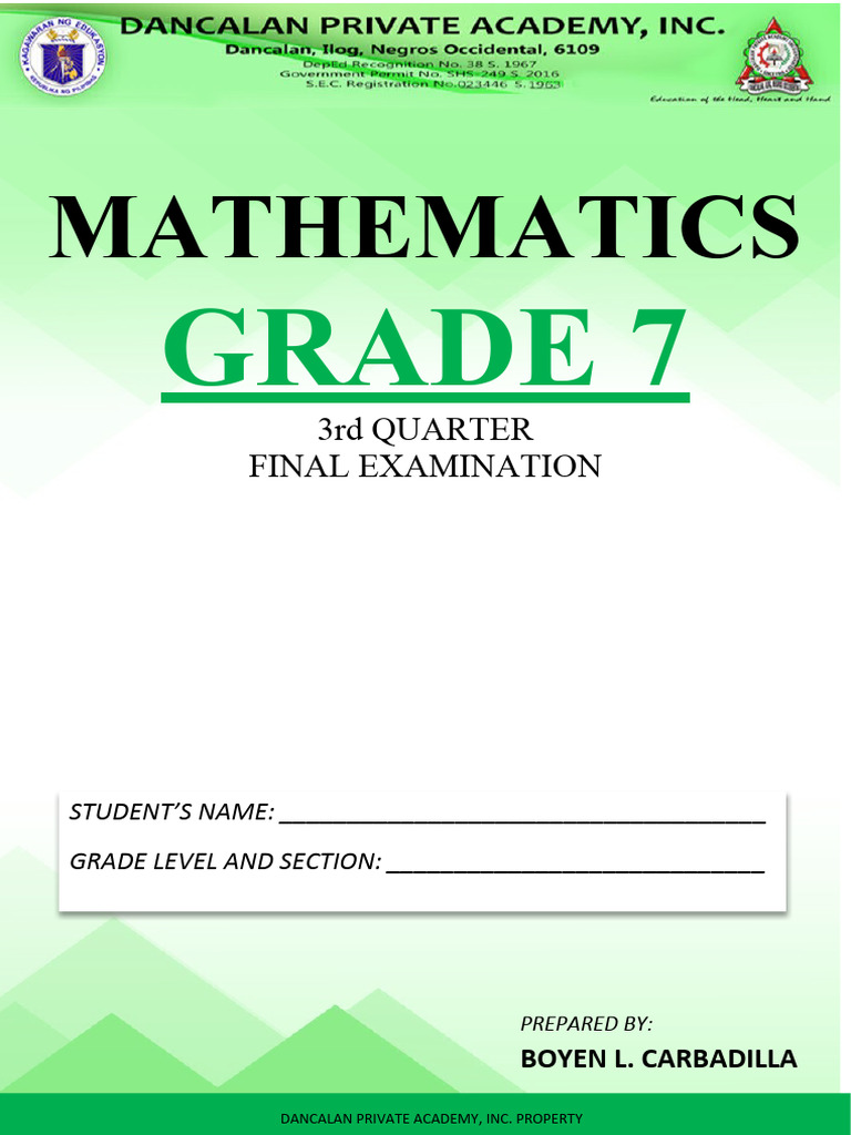 3rd Quarter Final - Math 7 | PDF | Shape | Rectangle