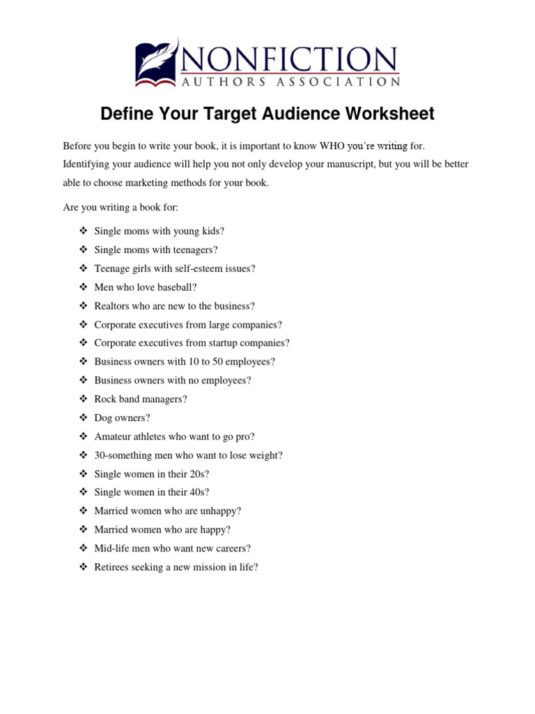 Define Your Target Audience Worksheet | PDF | Target Audience | Human ...