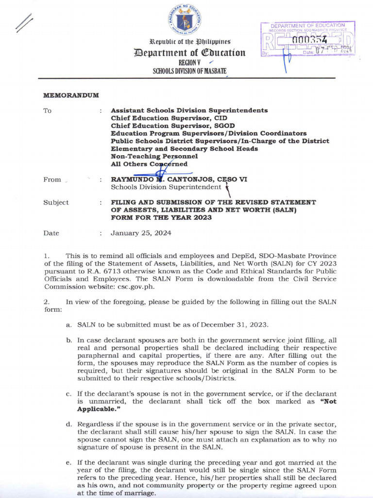Filing and Submission of SALN 2023 | PDF