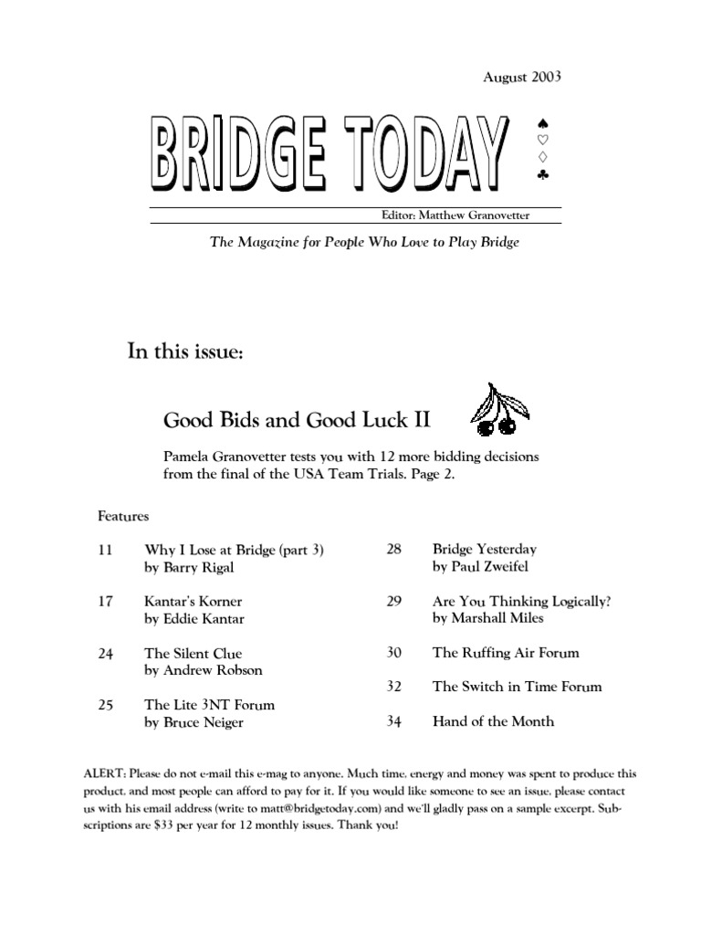 Bridge Strategies and Bidding Problems | PDF | Contract Bridge | Trick ...