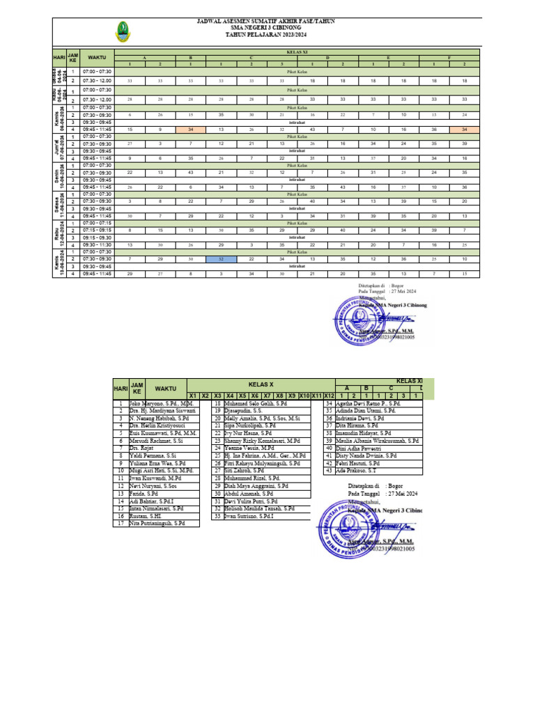 Jadwal Penilaian Akhir Semester 2024 | PDF