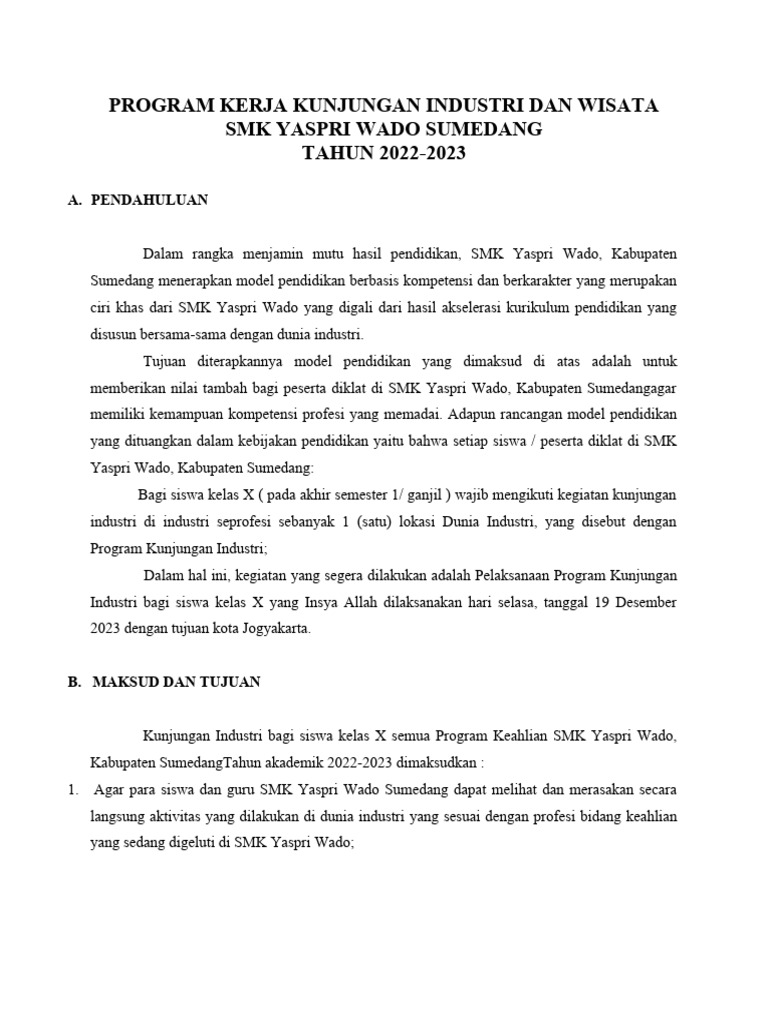 Kunjungan Industri PROPOSAL KUNJUNGAN IN | PDF