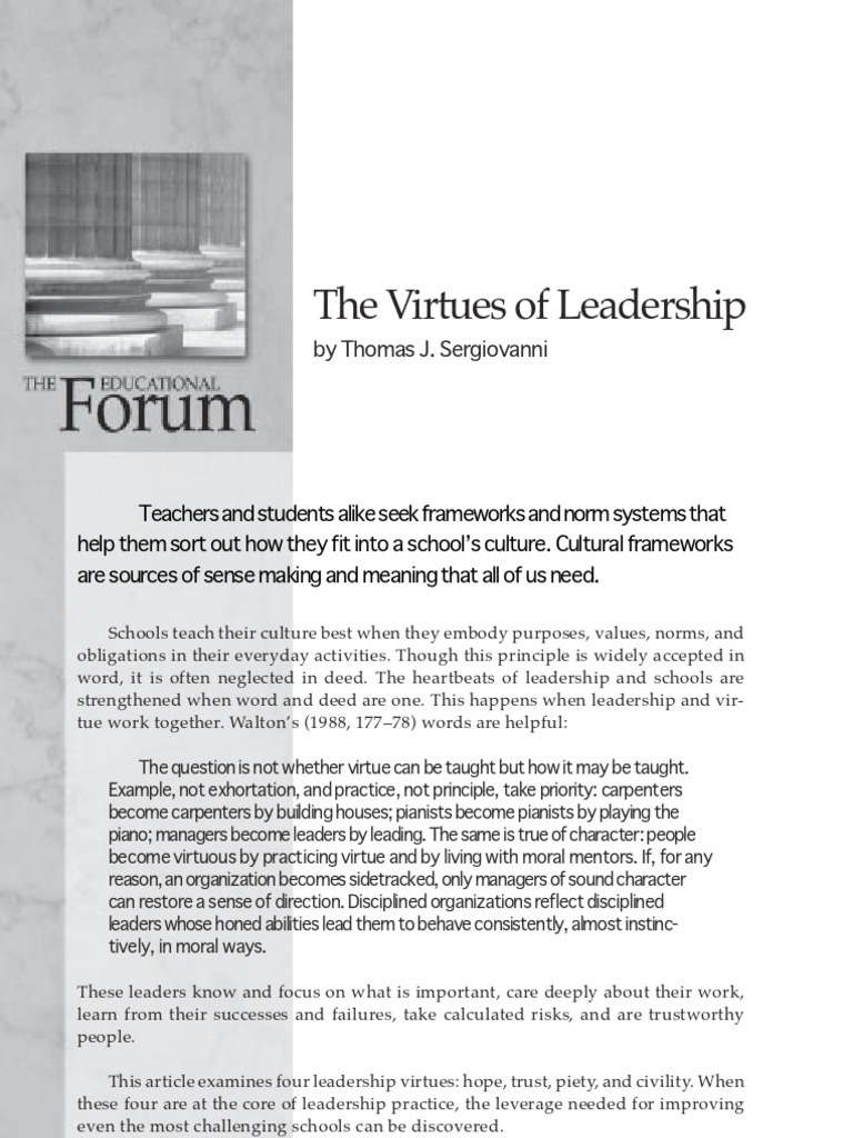 Sergiovanni Thomas - Virtues of Leadership | PDF | Hope | Leadership